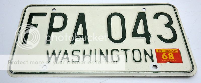 (1) 1967 1968 Tab Washington State License Plate FPA043